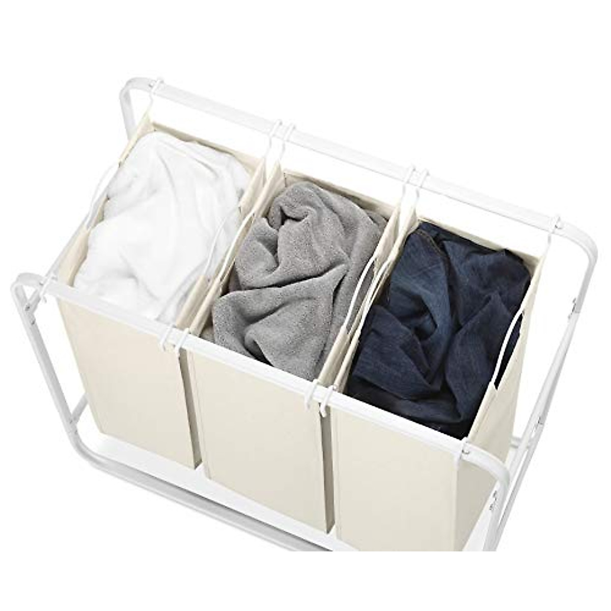 Whitmor Retro Triple 3 Removable Bags-White & Canvas Laundry Sorter, White/Canvas