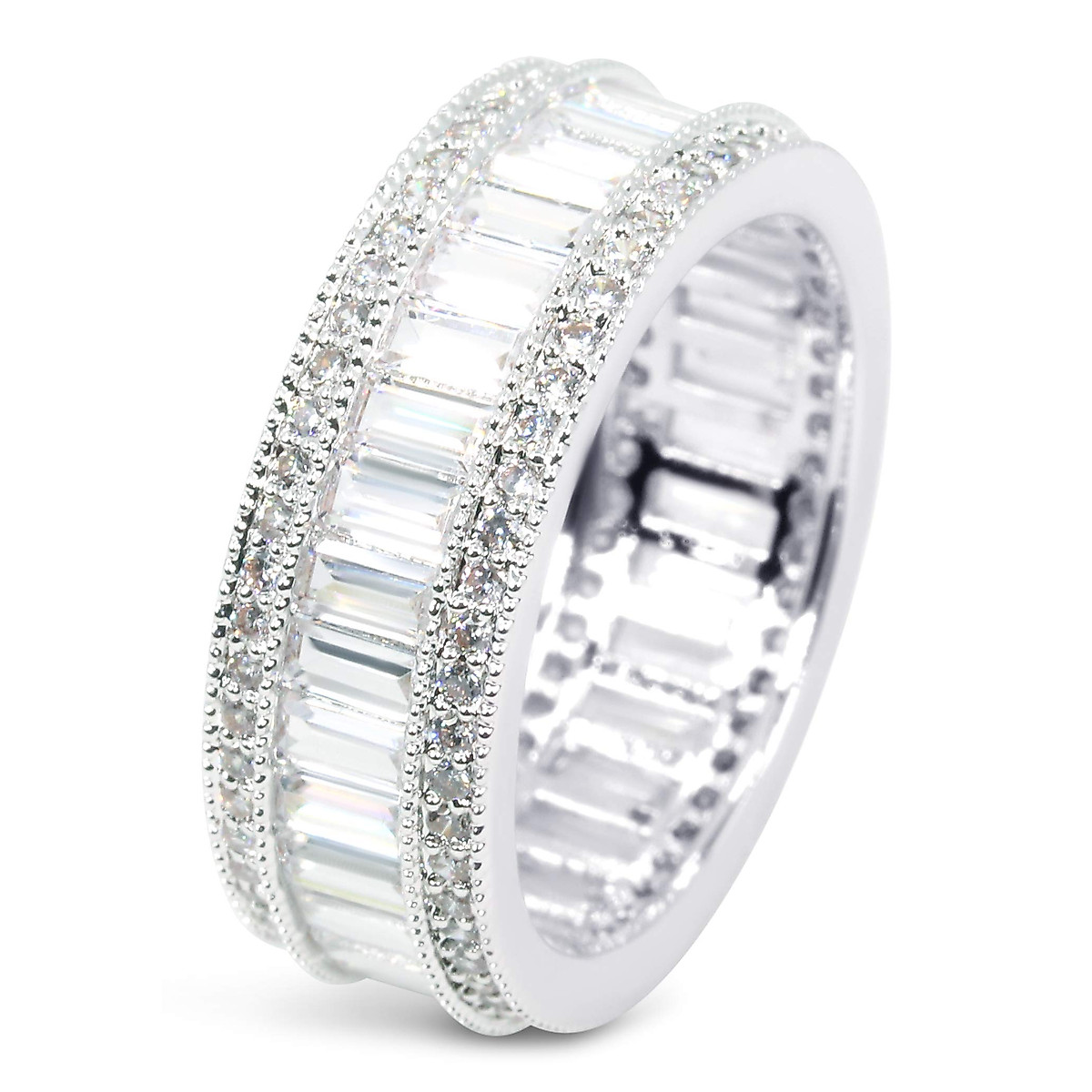 Savlano 18K Gold Plated Cubic Zirconia 8MM Emerald Cut Eternity Lustrous Ring Band for Women (8)