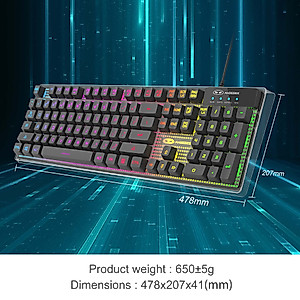 MageGee Gaming Keyboard, Rainbow Backlit LED Wired Gaming Keyboard with Clear Housing and Double-Shot Keycaps, K1 Waterproof Ergonomic 104 Keys Light Up Keyboard for PC Desktop Laptop, Black