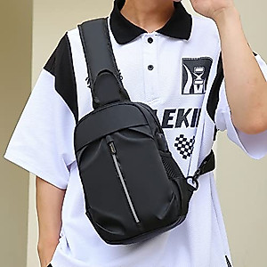 Peicees Men Crossbody Bag Sling Hiking Backpack for Men Women Water-Resistant Chest Shoulder Pack with USB Charging Port