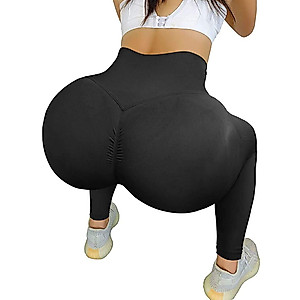 SUUKSESS Women Contour Butt Lifting Seamless Leggings Ombre High Waisted Workout Yoga Pants (Black, L)