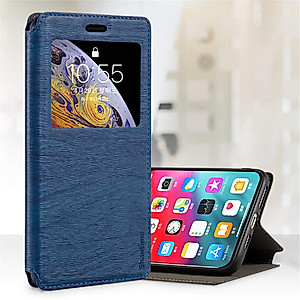 Shantime Oppo Reno 6 Pro 5G Case, Wood Grain Leather Case with Card Holder and Window, Magnetic Flip Cover for Oppo Reno 6 Pro 5G, Blue