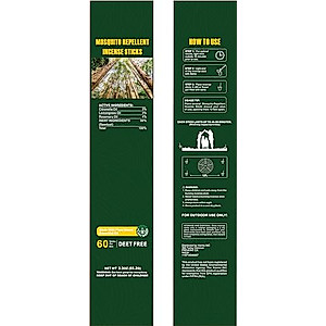 RibRave 60 pcs Mosquito Repellent Sticks, Citronella Bug Repellent Outdoor, DEET Free Plant-Based Mosquito Repellent Outdoor Patio Incense Sticks for 50 Mins