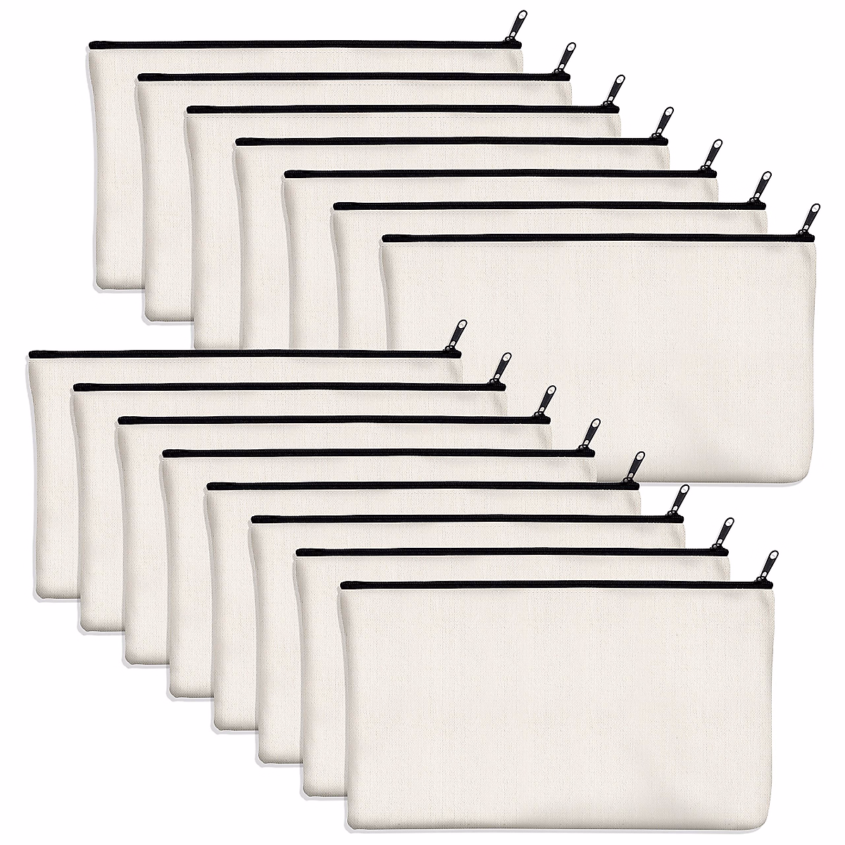 15 Pack Blank Cotton Canvas DIY Craft Zipper Bags Pouches Pencil Case for Makeup Cosmetic Toiletry Stationary Storage (off white, 8.3” x 4.7”)