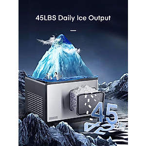 Nugget Ice Maker Countertop, 45lbs/24H, Pebble Ice Maker with Soft Chewable Ice, Self Cleaning Sonic Ice Machine, Stainless Steel, Touch Screen, Compact Design for Home Office Party - Silver