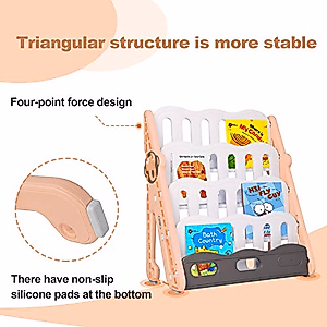 Uenjoy Kids Bookshelf Baby Book Rack Storage, Four-Frame Kids Room Decoration Bookshelf for Toddlers,Boys and Girls,High Capacity and Stability,Pink