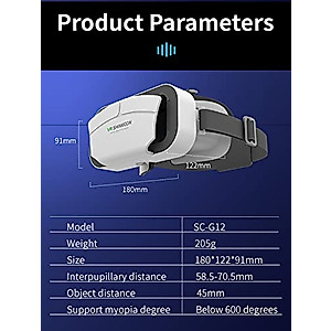 VR Headset Compatible with iPhone & Android Phone Within 4.7-7.2inch Display Screen- Universal Virtual Reality Goggles- Soft & Comfortable Updated 3D Glasses (G12-White)