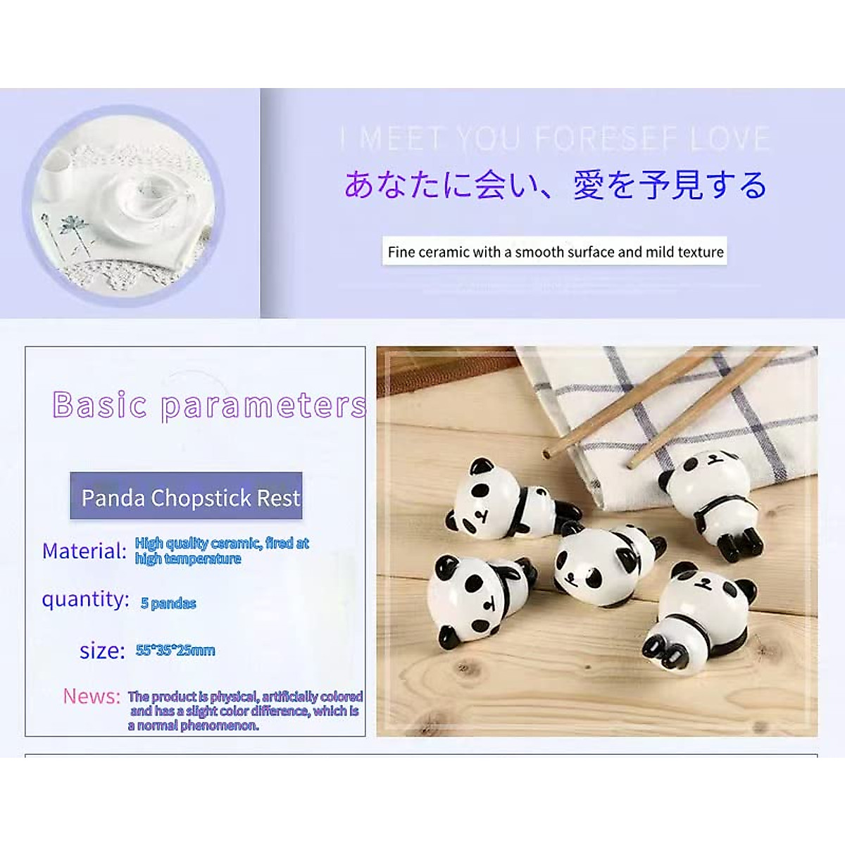 STJDM APULM Panda Chop Stick Rest 5 Different Shapes Ceramic Giant Panda Home Decoration Suitable for giving gifts to relatives and friends