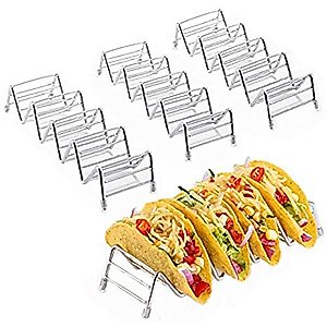 Taco Huyaco Rack, Taco Holder, Taco Stand | Holds up to 20 Tacos - Soft or Hard Shell | Premium Quality 304 Stainless Steel (8.5â€ long) | Silicone Feet | Pack of 4
