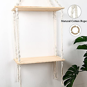 levylisa Macrame Wall Hanging Shelf 2 Tier Boho Shelves Organizer Hanger Floating Shelve for Kitchen, Bathroom, Home Storage, Floating Indoor Plant Wall Shelf