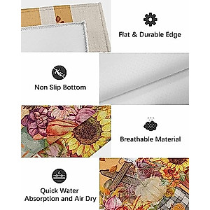 Hello Fall Outdoor Rug for Patio/Deck/Porch, Non-Slip Area Rug 6x9 Ft, Thanksgiving Pumpkin Floral Maple Leaf Yellow Beige Striped Indoor Outdoor Rugs Washable Area Rugs, Reversible Camping Rug Carpet