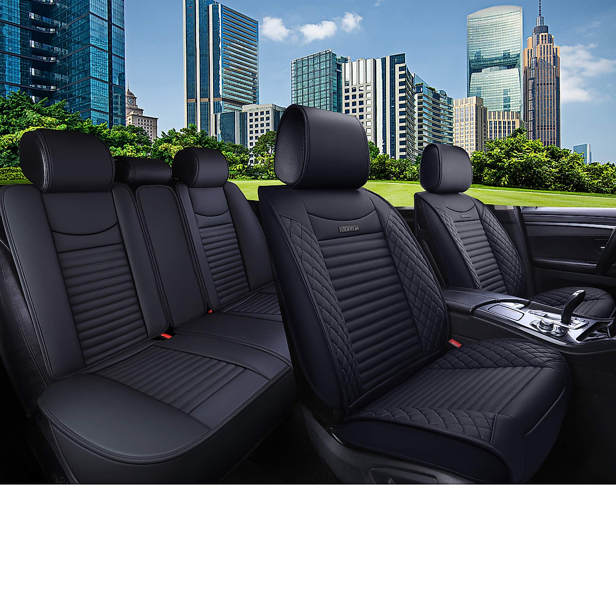 Aierxuan 5 Car Seat Covers Full Set Waterproof Leather Universal Nissan Honda Civic CRV Hrv Kia Sorento Toyota Corolla 4Runner Camry Hyundai Jeep Ford Focus Edge Mazda (Full Set, Black)