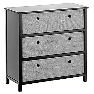 mDesign Modern Wide Dresser Drawer Storage Organization Chest - 3 Fabric Bin Drawers, Organizer Furniture Cabinet Unit for Bedroom, Hallway, Entryway, and Office - Easy Pull Handles - Black/Charcoal