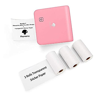 Phomemo M02 Pro Mini Thermal Printer- Bluetooth Photo Printer with 3 Rolls Transparent Sticker Paper, Compatible with iOS + Android for Plan Journal, Study Notes, Art Creation, Work, Gift, Pink
