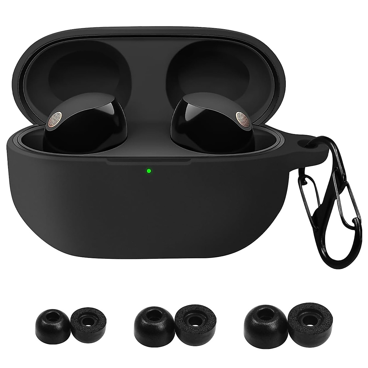 JDHDL for Sony WF-1000XM5 Case Cover with Replacement Ear Tips(S/M/L), Protective Silicone Case for Sony WF-1000XM5 with 3 Pairs Eartips (Black)