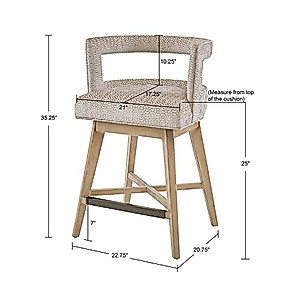 Madison Park Glenwood Upholstered Swivel Counter Stools, Height Kitchen Chair, Solid Wood, Bronze Metal Kickplate Footrest, Back Support, Pipped Fabric, Dining Room Accent Furniture, Cream