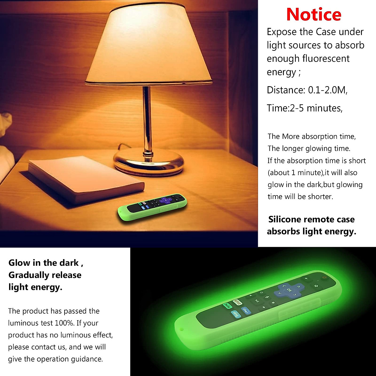 Pinowu [3 Pack] Remote Case/Battery Cover for TCL Roku Smart TV Steaming Stick Remote, Silicone Protective Case Universal Sleeve Skin (Glow in The Dark) with Wrist Strap (Green Glow & Blue & Red)