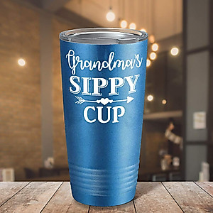 Grandmas Sippy Cup Gift for Women Birthday Blue Glitter 20 oz Stainless Steel Tumbler with Lid Insulated Cup