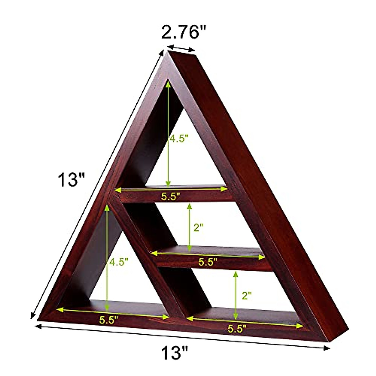 CozyCabin Triangle Shelf for Crystals Display, Moon Phase Wooden Crystal Display Shelf with Hooks Triangle Wall Shelf for Crystal Display