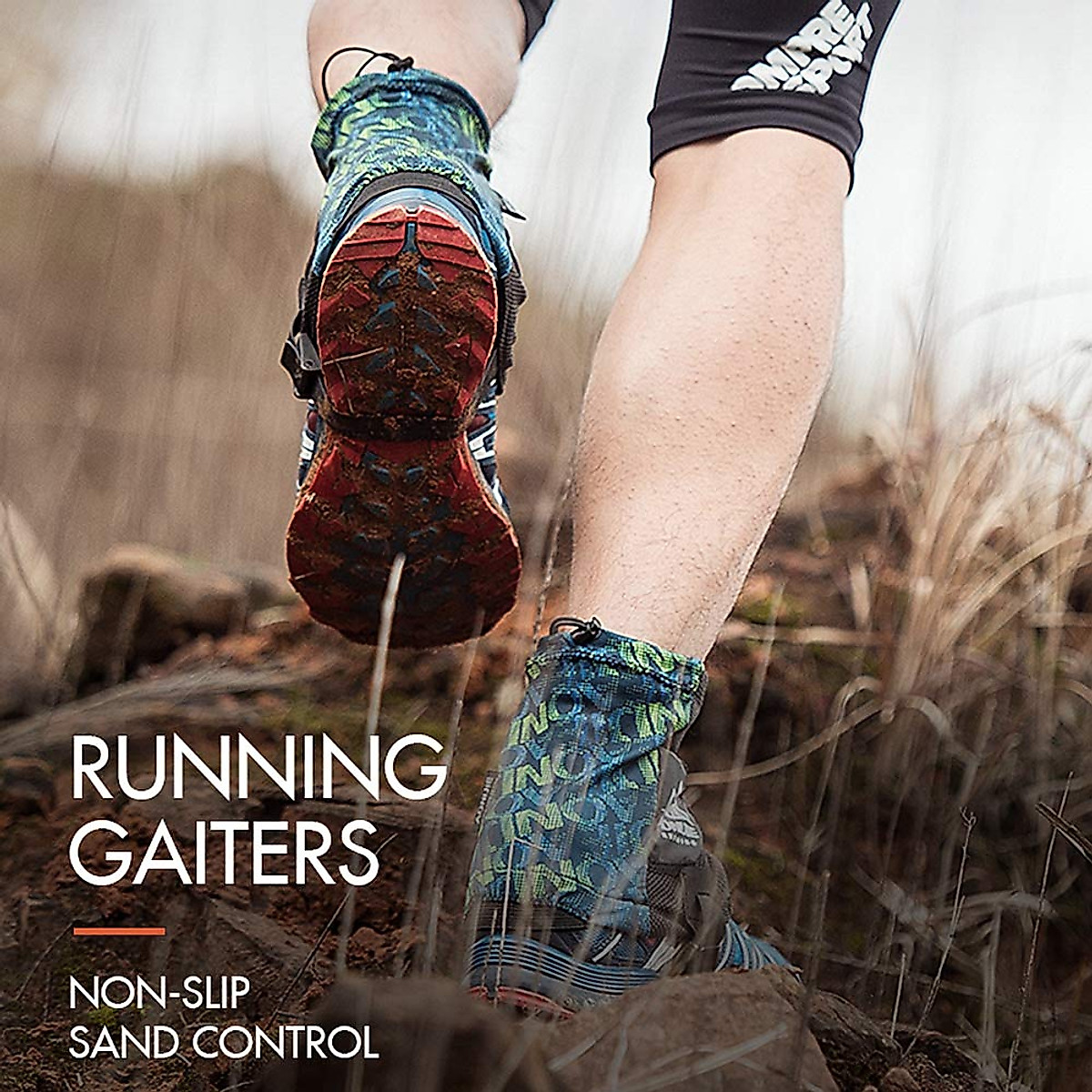 AONIJIE Low Trail Gaiters Reflective Ankle Gators Protective Shoe Covers with UV Protection & Breathable & Sand Prevention for Triathlon Marathon Hiking (Black Green)