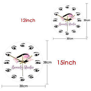 Geek Alerts Mute Quartz Printed Acrylic Wall Hanging Clock Eyelashes Beauty Studio Decor Art Wall Non Ticking Watch Beauty Salon Lash and Brow Groomer Gift (15inch)