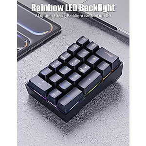 TISHLED Wired Mechanical Numpad Rainbow LED Backlit 20-Key Number Pad Brown Switches Shine Through Keycaps Detachable Cable Numeric Keyboard for PC/Laptop/Win/Mac, Black