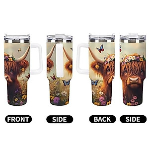 Highland Cow (2) Tumbler with Handle Travel Mug Water Bottle Tea Coffee Cup White-style