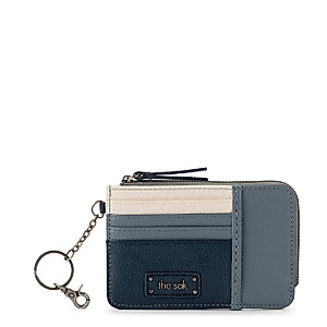 The Sak Iris Wallet in Leather, Elevated Card Holder with Keychain, Dusty Blue Block