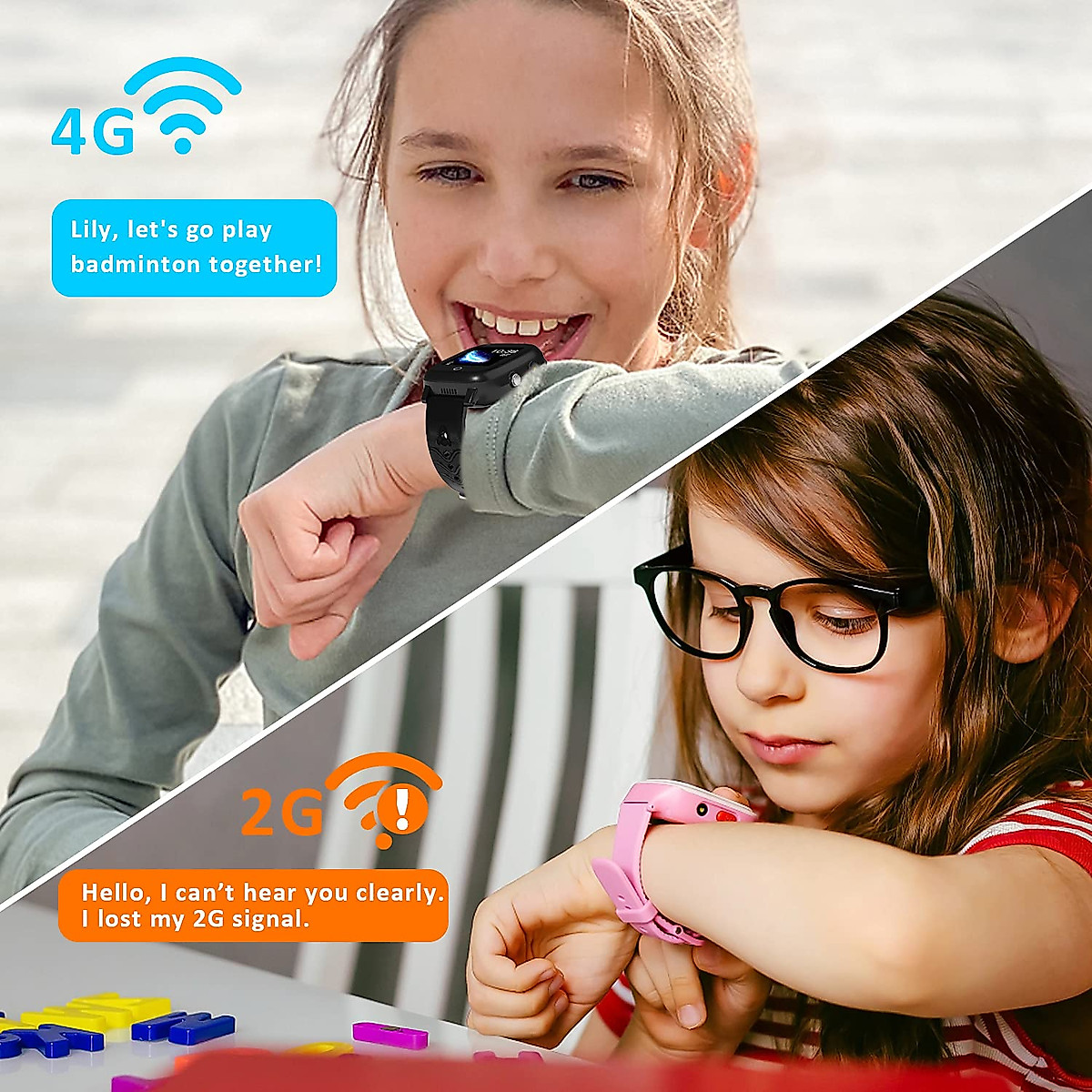 OKYUK 4G GPS Smartwatch for Girls Boys, IP67 Waterproof Sport Smart Watch Phone for Kids, with Camera WiFi Video Call Phone Call SOS Pedometer for 3-14 Age