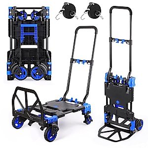 HIYATEE Heavy Duty Folding Hand Truck, 330lbs Portable Dolly Cart Retractable Handle,Foldable 2 in 1 Hand Truck Push Cart Dolly with 4 Wheels, Suitable for Home/Office/Travel/Warehouse/Market/Handling