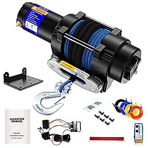Anbull 12V 4500lb Electric Winch,Synthetic Rope ATV UTV Winch with Mounting Bracket/Wireless Remote Control for Towing ATV/UTV