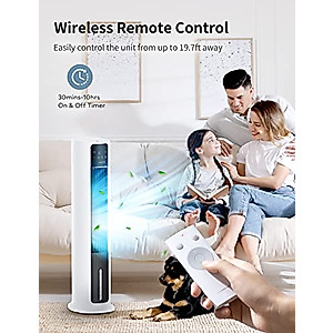 3-1 Evaporative Air Cooler, 43''Bladeless Tower Fan with Cooling & Humidifying Function, 1.8 Gal Removable Water Tank 60°Oscillating Swamp Fan 3 Speeds 10H Timer, Remote Control for Home Office
