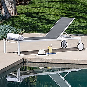 Mōd Furniture PYTNCHS-W-GRY Mod Furniture W Peyton Sling Armless Chaise Lounge in White/Gray Outdoor, Gray/White