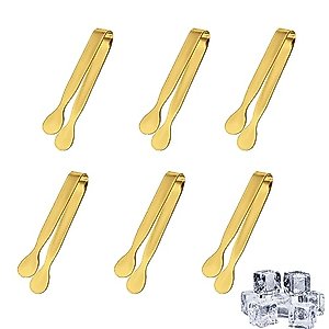 6 Pack 4.3" Sugar Cube Ice Tongs, Stainless Steel Mini Appetizers Serving Tongs for Buffets, Coffee Bar, Tea Party and Desserts Banquet (Gold)
