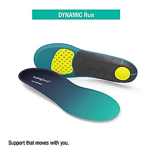 Superfeet Dynamic Run Athletic Flexible Comfort Shoe Inserts for Running Insole, Spectra Green, 7.5-9 Men / 8.5-10 Women