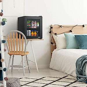 NewAir Beverage Fridge and Cooler with Reversible Glass Door, 60 Can Freestanding Mini Fridge in Black with Door Alarm, Perfect for Work from Home Station, Dorms, and More