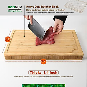Thick Bamboo Cutting Board, Large Kitchen Chopping Board for Meat, 1.4" Thickened Heavy Duty Butcher Block Cutting Board with Juice Groove, for Cutting Meat, Bones and Vegetables, 100% Organic Bamboo
