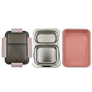 Inroserm Stainless Steel Bento Box For Adults and Kids 2 Compartments Lunch Box Leakproof Pink