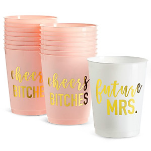 BLUE PANDA 16-Pack Bachelorette Party Cups, Reusable Bride and Bridesmaid Cups for Bridal Shower Party, Bachelorette Favors and Bridesmaid Gifts, Future Mrs + Cheers (16 oz)