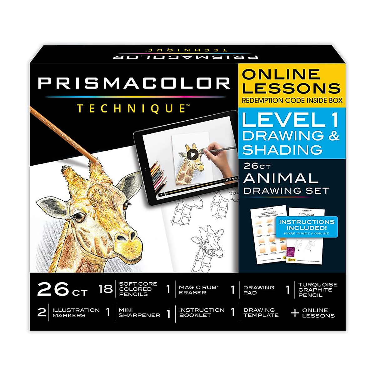 Prismacolor Technique, Art Supplies with Digital Art Lessons, Animal Drawings Set, Level 1, How to Draw Animals with Colored Pencils, Graphite Pencils, and More, Fox Drawing Lesson, 26 Count