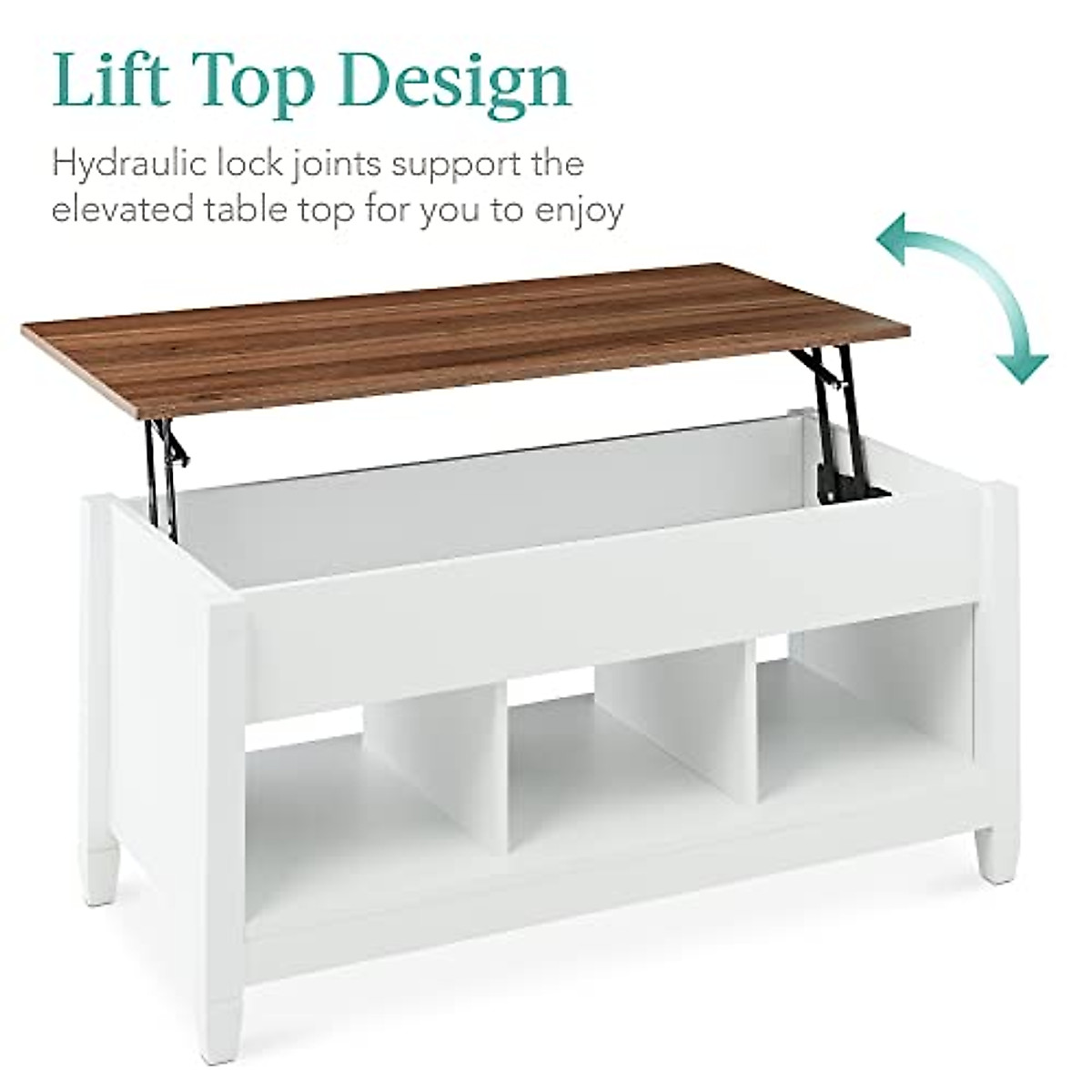Best Choice Products Lift Top Coffee Table Hidden Storage Wooden Dining Accent Table Furniture for Living Room, Display Shelves - White/Brown