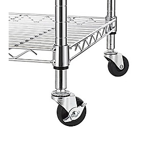 Finnhomy 3-Tier Wire Rolling Kitchen Cart, Food Service Cart, Microwave Stand, Oak Cutting Board and Chrome
