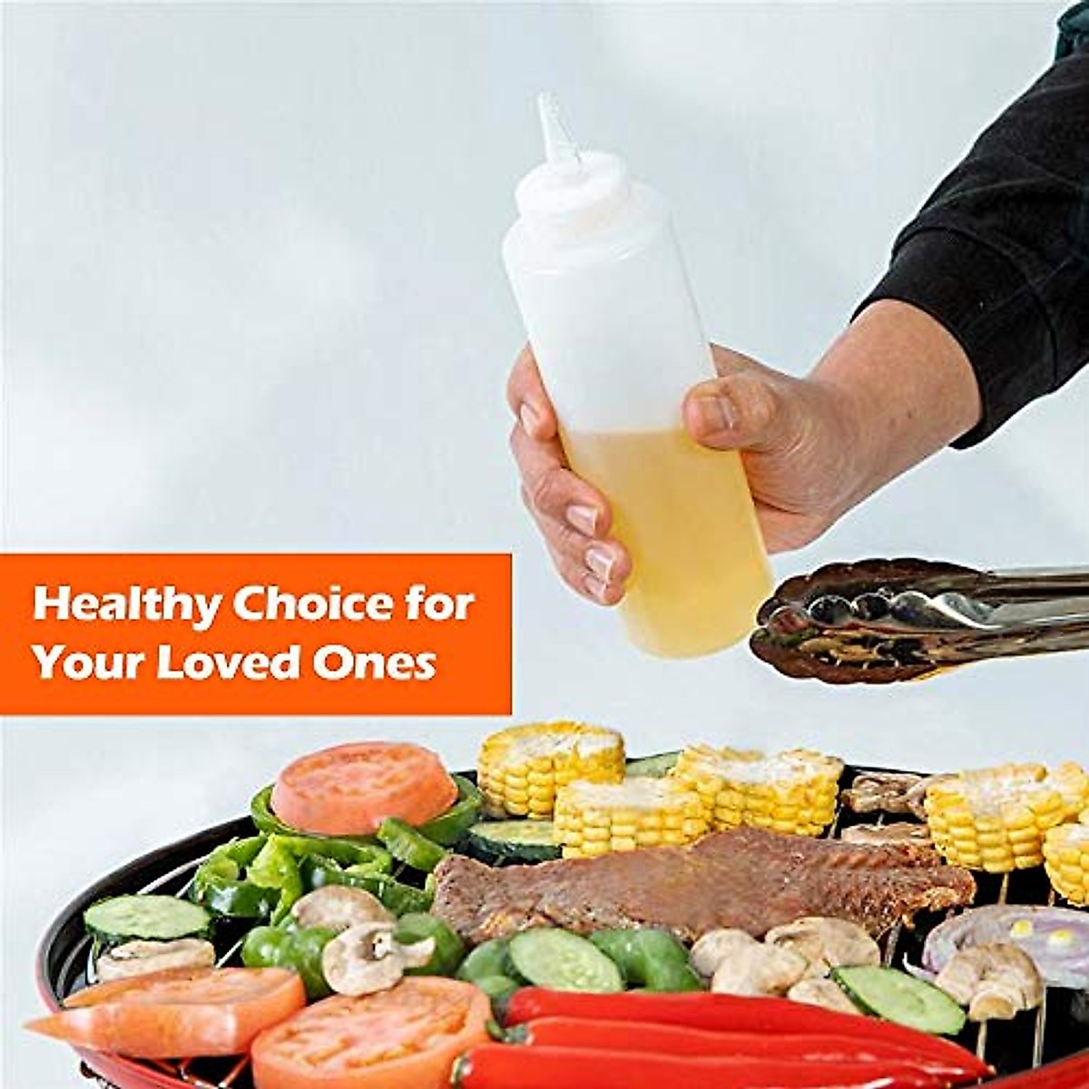 BOTTLIFY 16oz Squeeze Bottles with Red Cap-Pack of 2 Wide Mouth, Leak Proof Refillable Condiment Container for Kitchen Use