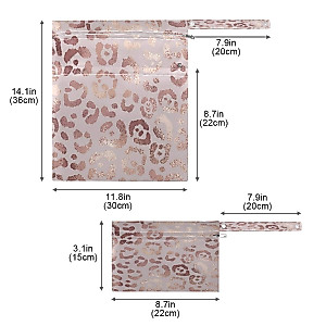 AUUXVA Wet Dry Bags Set Pastel Pink Leopard Print,Cloth Diaper Wet Bag Waterproof Reusable with Two Zippered Pockets for Travel Beach Pool Swimsuits Wet Clothes,2pcs