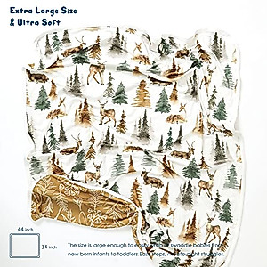 GRSSDER Baby Blankets Super Soft Jersey Knit Swaddle Blanket for Baby Girls and Boys, Double Layer Receiving Blankets 34 x 44 Inches Extra Large for Baby Show Gift, Deer and Leaves Pattern