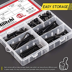 Hilitchi M6 120Pcs Black Hex Socket Head Screws Bolts Barrel Nuts Hardware Assortment Kit for Crib Baby Bed Furniture Cots and Chairs (40mm/50mm/60mm/70mm/80mm-Assortment Kit)
