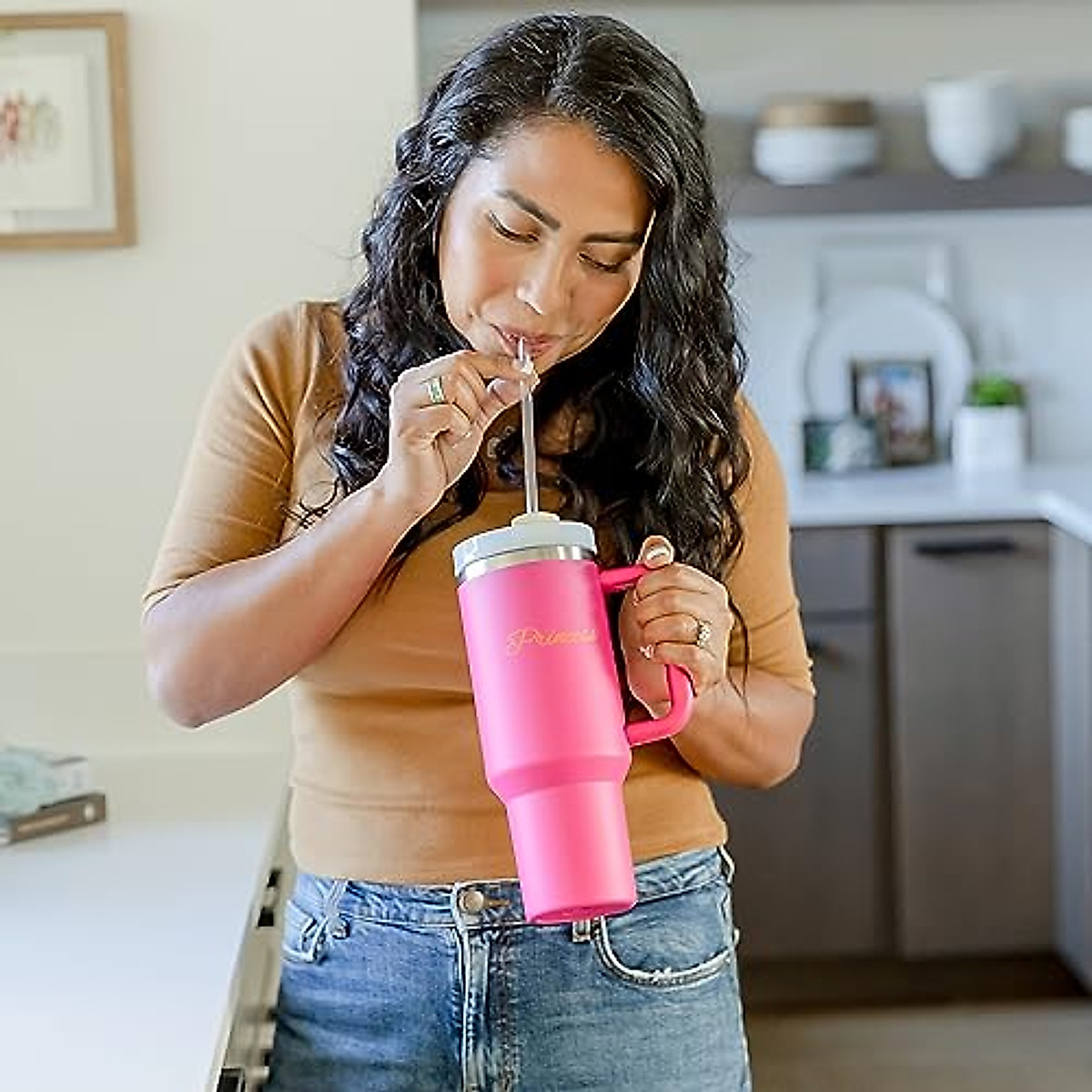 Princess 40 Oz Tumbler with Handle and Straw - Insulated Stainless Steel Water Bottle Fits in Car Cup Holder - Double Walled Water Bottles with Lid - Princess Gifts - Gifts for Girls