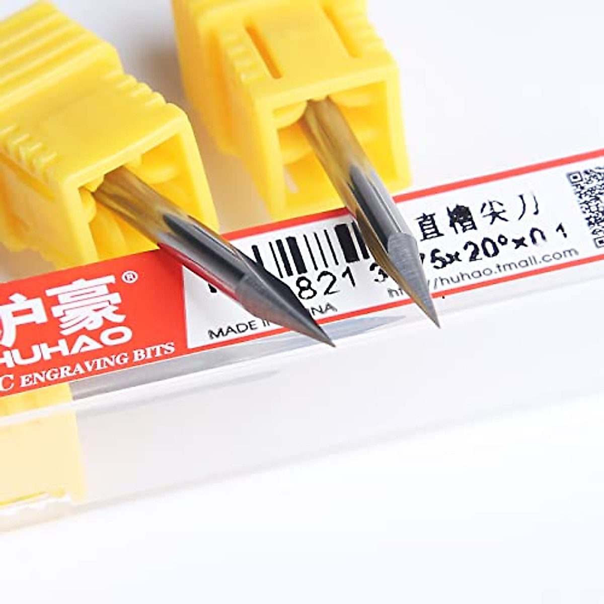 HUHAO 5PCS CNC Router Bits 20 Degree 1/8 Shank 2 Flutes 0.1mm Tip Engraving V Bits CNC Wood Carving Bit Straight Engraving V Groove Bit Engraving Tool Bits for Wood, Plywood, MDF, Stainless Steel