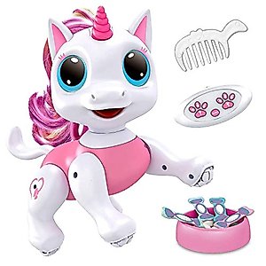 Power Your Fun Robo Pets Unicorn Toy for Girls and Boys - Remote Control Robot Toy with Interactive Hand Motion Gestures, STEM Toy Program Treats, Walking and Dancing Robot Unicorn Kids Toy (Pink)
