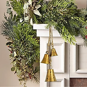 Styleonme Decorative Bells, Christmas Bells, Metal Indoor and Outdoor Blessing Bells, 3-Piece Set of Harmonious Bells, Vintage Handmade and Rustic Lucky Christmas Bells Hanging on a Rope